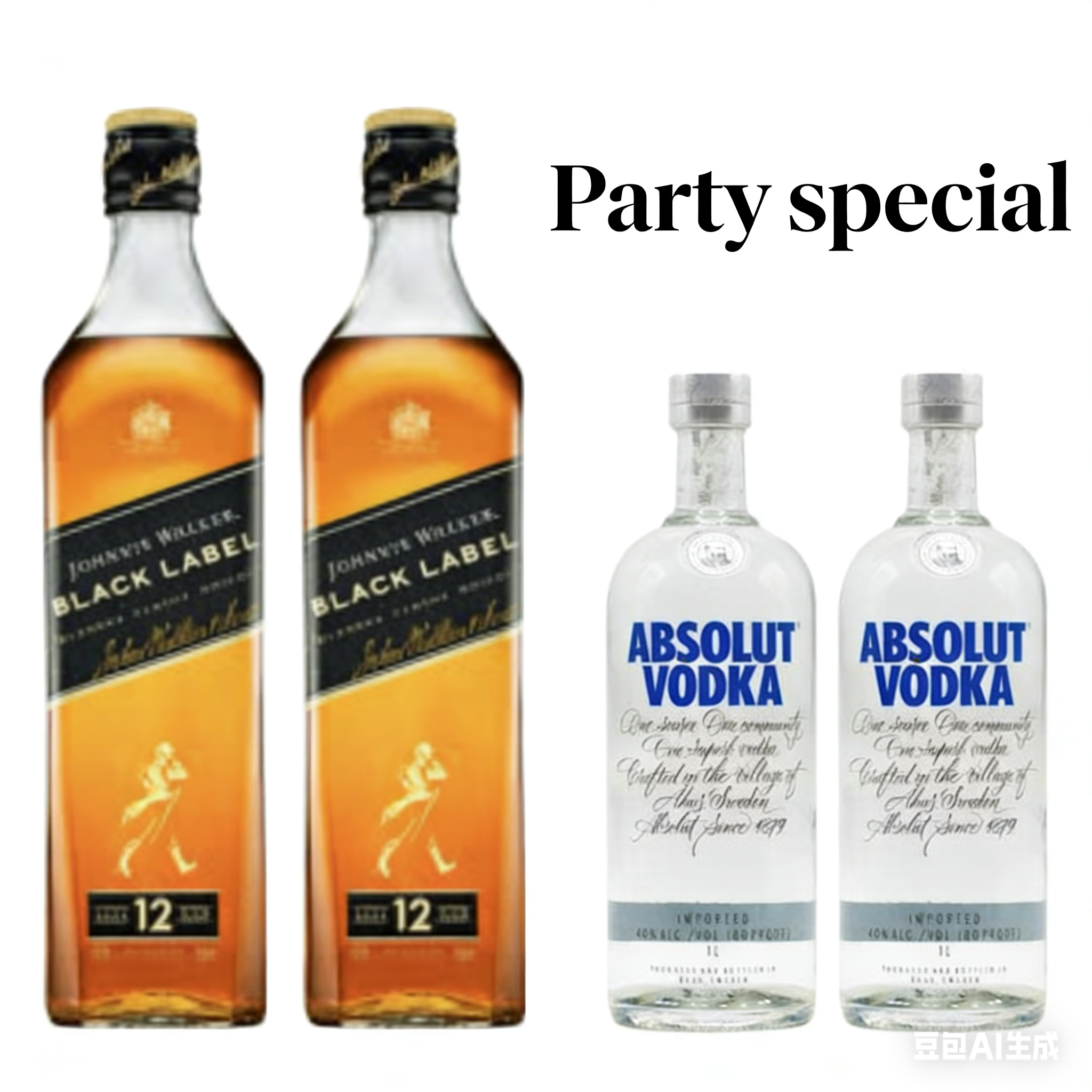 2 Bottles Johnnie Walker Black 1L & 2 Bottles Absolut Vodka 1L - RTTMALL